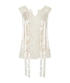 Simone Rocha Lace And Ribbon Detail Top Ecru