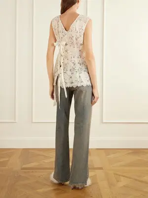 Simone Rocha Lace And Ribbon Detail Top - Neutrals