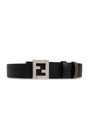 Fendi Reversible Leather Belt With Signature Buckle - Black