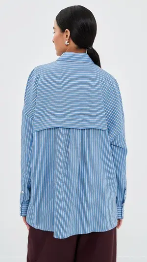 Tibi Edmund Lyocell Stripe Oversized Shirt