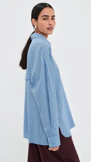 Tibi Edmund Lyocell Stripe Oversized Shirt