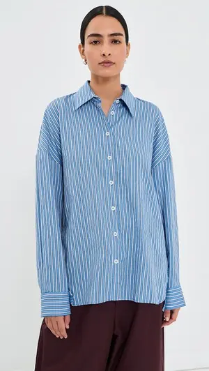 Tibi Edmund Lyocell Stripe Oversized Shirt