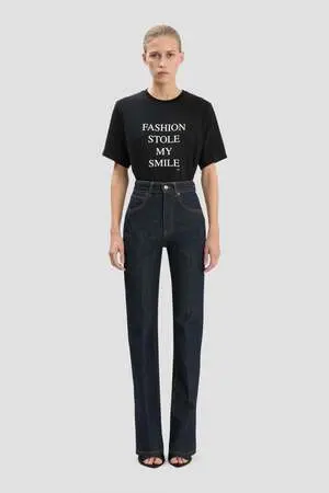 Victoria Beckham Fashion Stole My Smile' Slogan T-shirt - Black