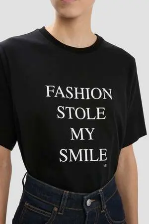 Victoria Beckham Fashion Stole My Smile' Slogan T-shirt - Black