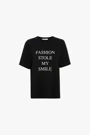 Victoria Beckham Fashion Stole My Smile' Slogan T-shirt - Black
