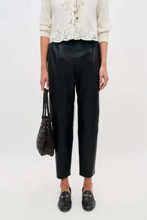 Rixo Nori Charcoal Leather Trousers