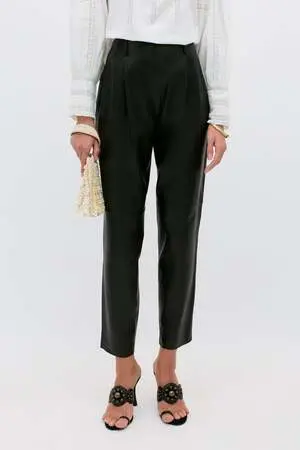 Rixo Nori Charcoal Leather Trousers