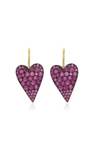 SYLVA & CIE Table Heart 18k Yellow Gold Sapphire Earrings - Pink