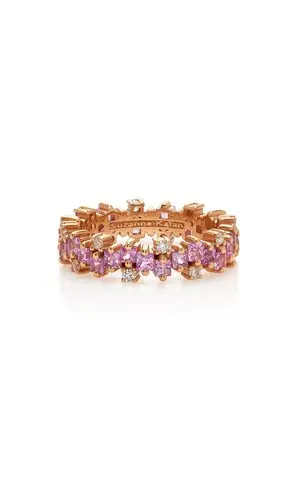 SUZANNE KALAN Mini Stacker 18k Rose Gold Diamond And Sapphire Ring - Pink