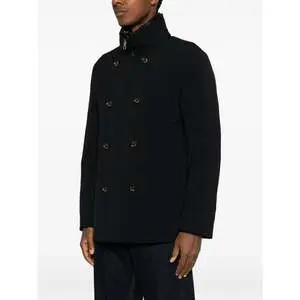 MONTECORE Double-breasted Jacket With Stand Collar - Black