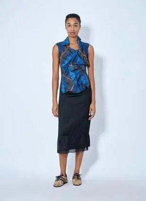 VIVIENNE WESTWOOD Sleeveless Draped Plaid Blouse - Blue