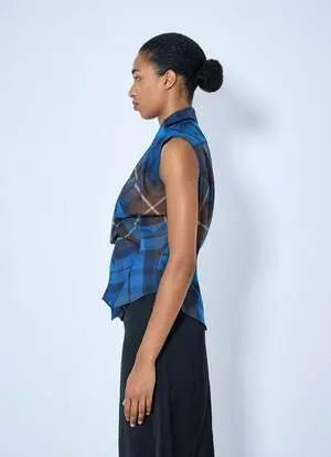 VIVIENNE WESTWOOD Sleeveless Draped Plaid Blouse - Blue