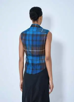 VIVIENNE WESTWOOD Sleeveless Draped Plaid Blouse - Blue