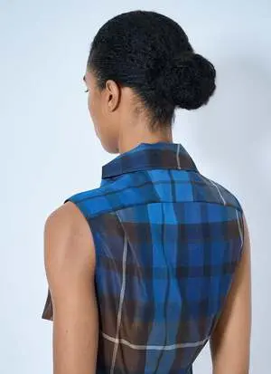 VIVIENNE WESTWOOD Sleeveless Draped Plaid Blouse - Blue