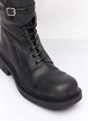 Miu Miu Knee High Distressed Leather Buckled Boots