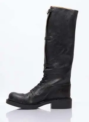 Miu Miu Knee High Distressed Leather Buckled Boots