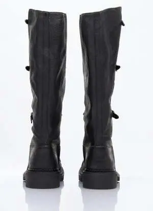 Miu Miu Knee High Distressed Leather Buckled Boots
