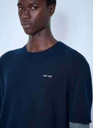 Miu Miu Layered Wool And Cashmere Sweater With Chest Logo