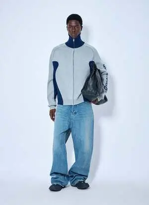 Balenciaga High-neck Zip-up Track Jacket With Contrast Panels - Gray