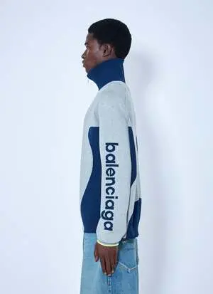 Balenciaga High-neck Zip-up Track Jacket With Contrast Panels - Gray