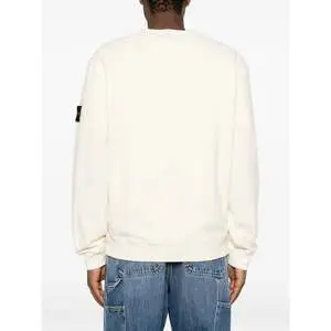 Stone Island Cotton Logo Patch Crew Neck Sweatshirt - Cream