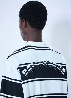 Balenciaga Striped Logo-patch Polo Shirt - Black