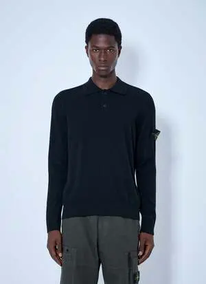 Stone Island Long Sleeve Polo Knit - Black