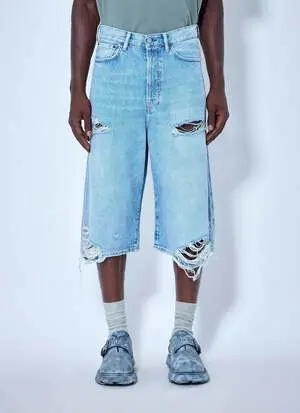 Acne Studios Distressed Denim Culottes With Raw Hems - Blue