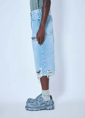 Acne Studios Distressed Denim Culottes With Raw Hems - Blue