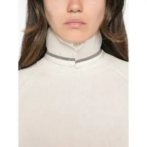 Brunello Cucinelli Cashmere Fine Knit Jumper With Monili Chain Embellishment - Gray