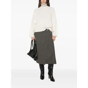 Brunello Cucinelli Cashmere Fine Knit Jumper With Monili Chain Embellishment - Gray