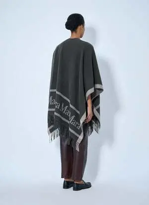 Max Mara Fringed Wrap With Logo Detail - Gray