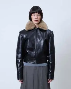 Phoebe Philo Cropped Aviator Jacket - Black