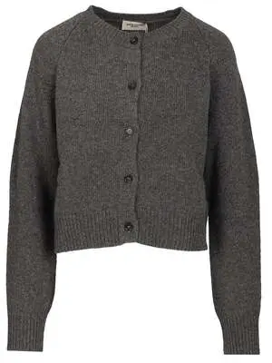 Max Mara Virgin Wool Crew Neck Button-down Cardigan - Gray