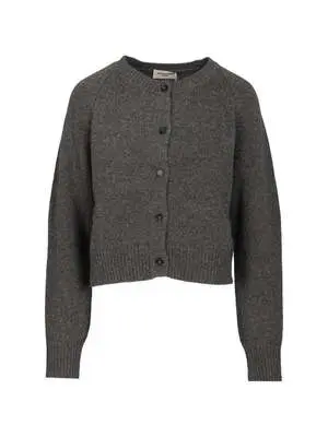 Max Mara Virgin Wool Crew Neck Button-down Cardigan - Gray