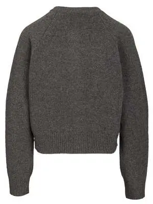 Max Mara Virgin Wool Crew Neck Button-down Cardigan - Gray