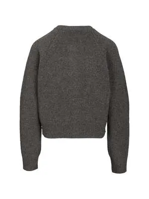 Max Mara Virgin Wool Crew Neck Button-down Cardigan - Gray