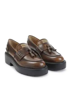 Miu Miu Smooth Leather Loafers With Tassels