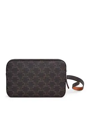 Celine Pouch With Shoulder Strap In Triomphe Canvas And Calfskin