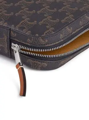 Celine Pouch With Shoulder Strap In Triomphe Canvas And Calfskin