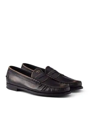 Prada Antique Leather Loafers - Brown