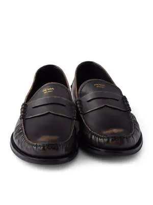 Prada Antique Leather Loafers - Brown