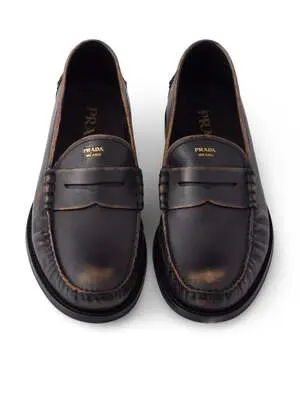 Prada Antique Leather Loafers - Brown