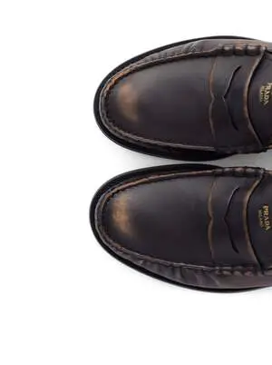 Prada Antique Leather Loafers - Brown