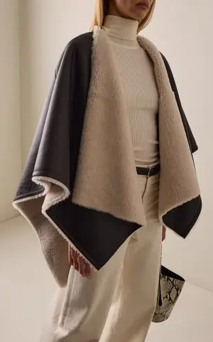 HOUSE OF DAGMAR Shearling Trimmed Leather Cape