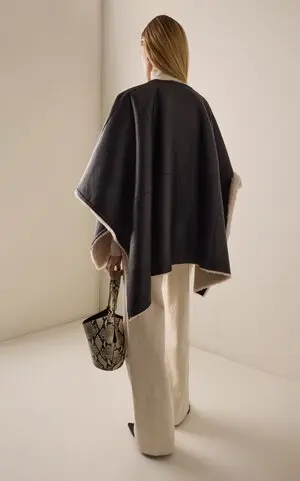 HOUSE OF DAGMAR Shearling Trimmed Leather Cape