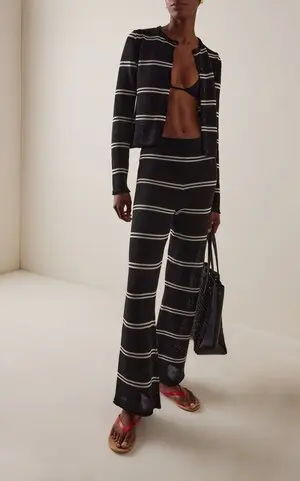 ZULU & ZEPHYR Striped Knit Flared-leg Pants