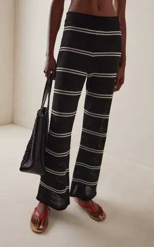 ZULU & ZEPHYR Striped Knit Flared-leg Pants