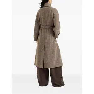 Brunello Cucinelli Single Breasted Coat With Monili Embroidery - Brown