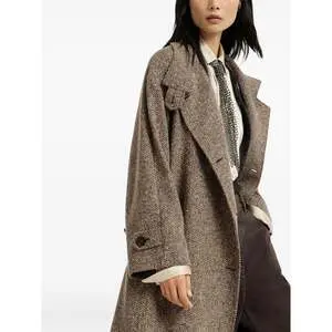 Brunello Cucinelli Single Breasted Coat With Monili Embroidery - Brown